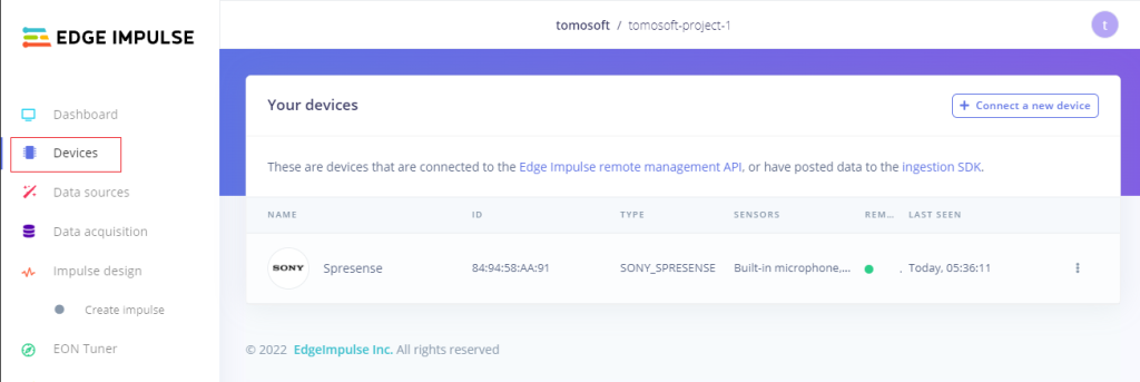 Edge ImpulseにSpresense を接続 | TomoSoft